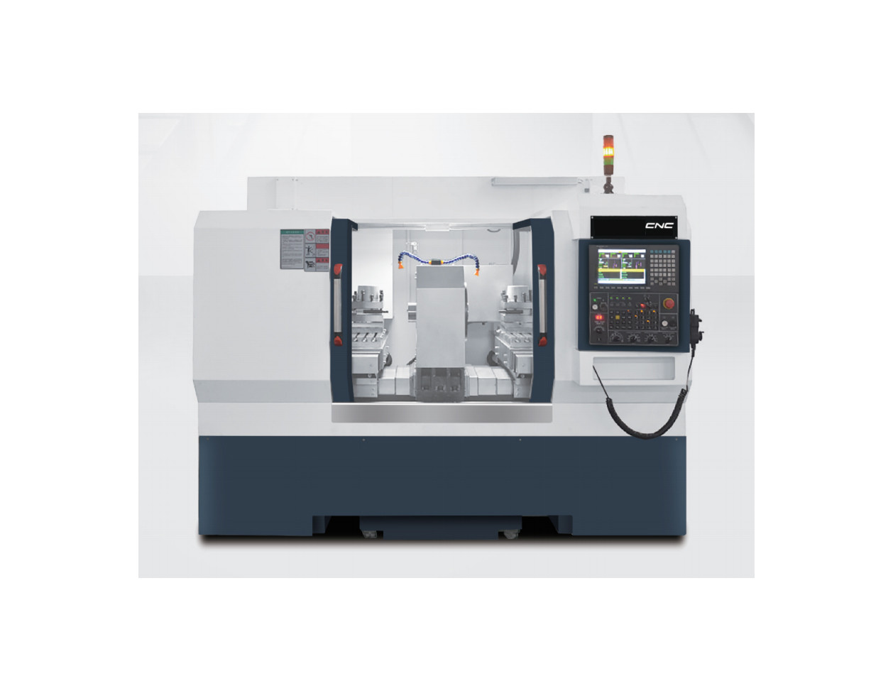 CNC Turning Center With Two 4 Station Turrets High Precision Clamping